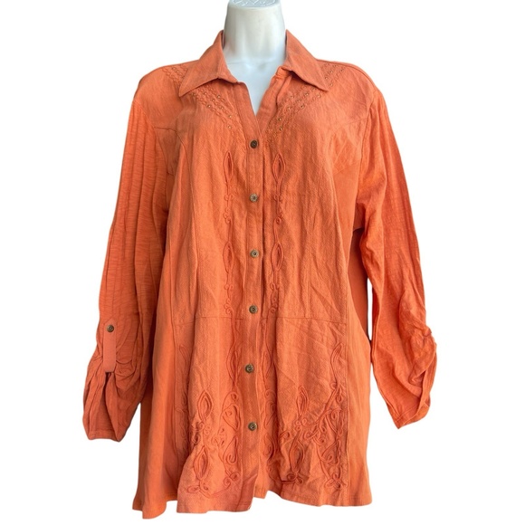 Reba | Tops | Reba Coral Embroidered Tunic Top Plus 2x Buttondown Long ...